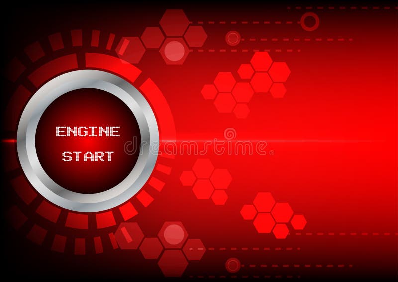 Abstrack Button Engine Start Technology on Red Background Stock Vector ...