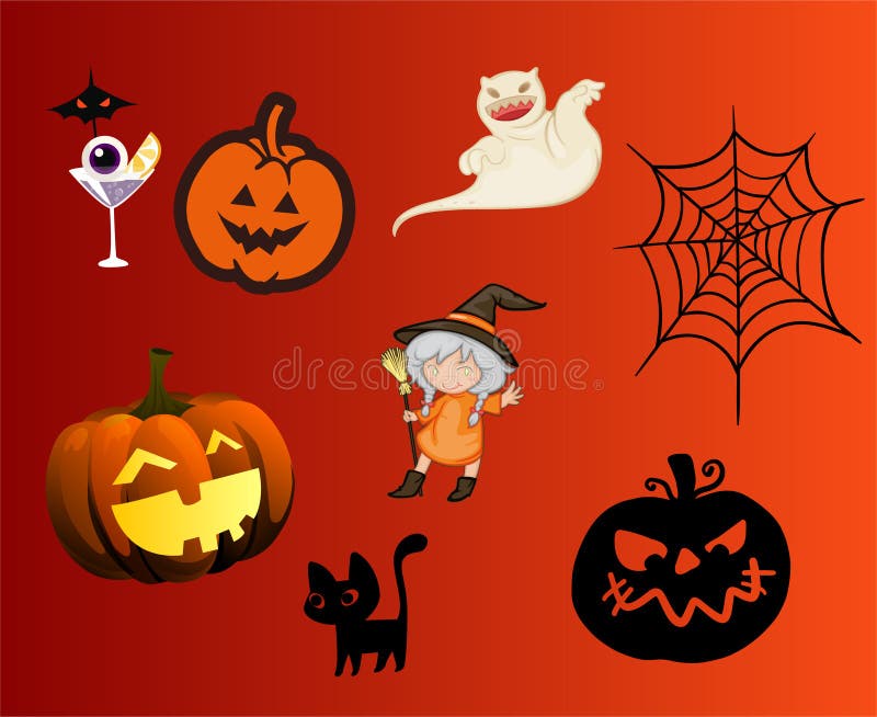 Abstract 31 October Halloween Objects Cat Spider Ghost Holiday Design ...