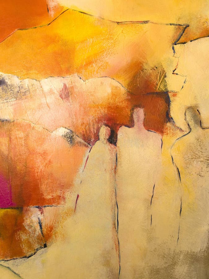 Abstract Acrylic Painting of a Group of People Stock Illustration ...