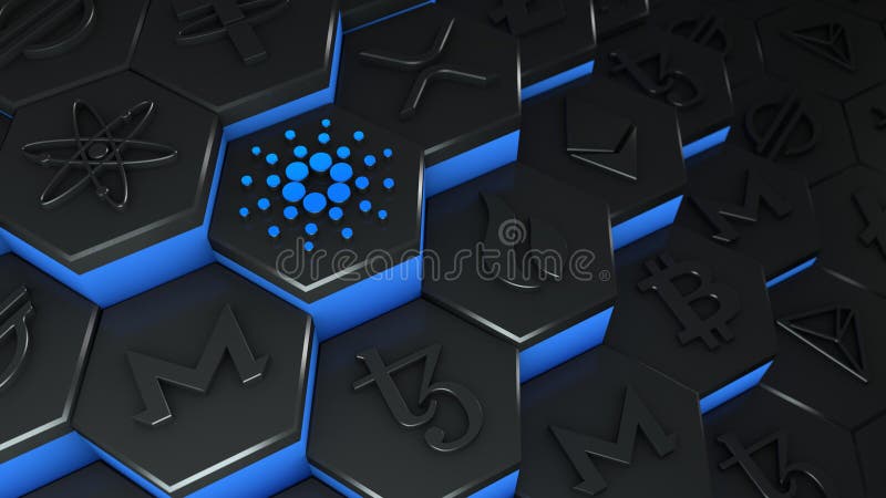Abstract Ada Cardano Coin Cryptocurrency With Blockchain Network Connection In Blockchain