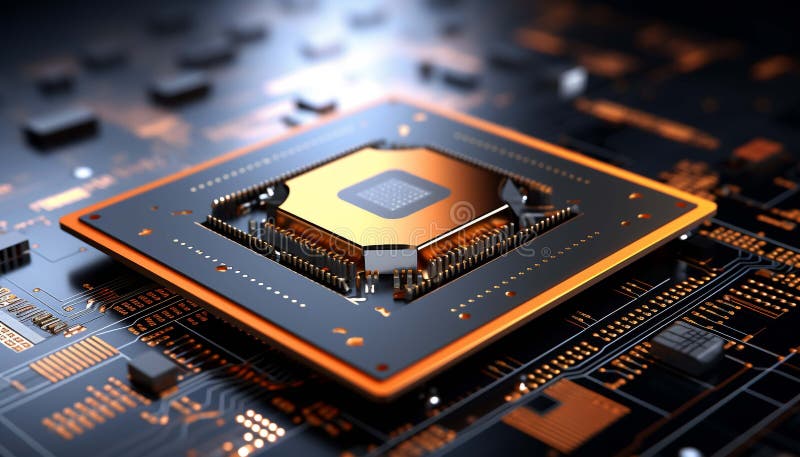 Abstract Advanced Micro Quantum Computer Communication Concept Artificial Intelligence or AI ...