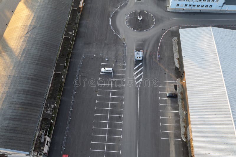 Circle Junction Road and Car Parking Stock Image - Image of fence ...