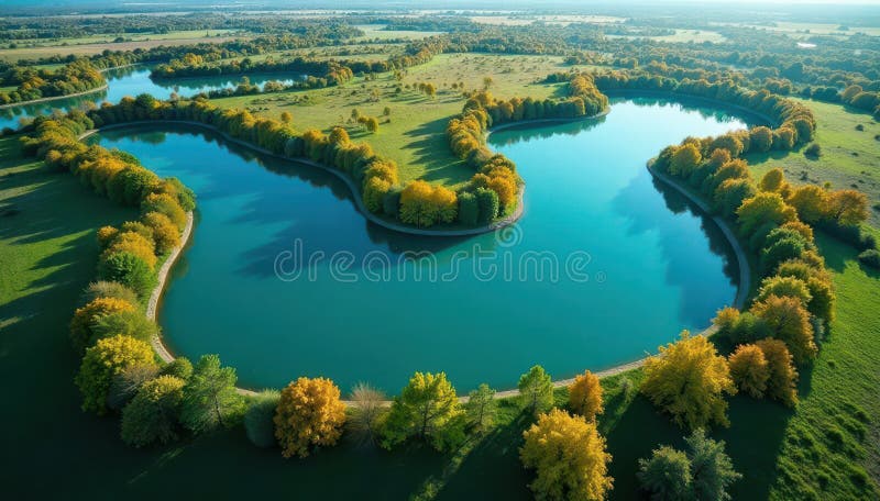 Abstract Aerial View of a Meandering Lake, Showcasing Its Unique Shape ...