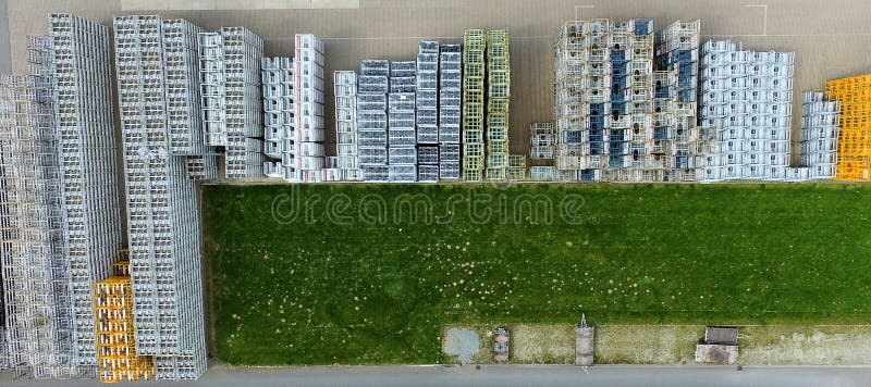 Abstract Aerial View of a Warehouse with Grid Baskets on an Industrial ...