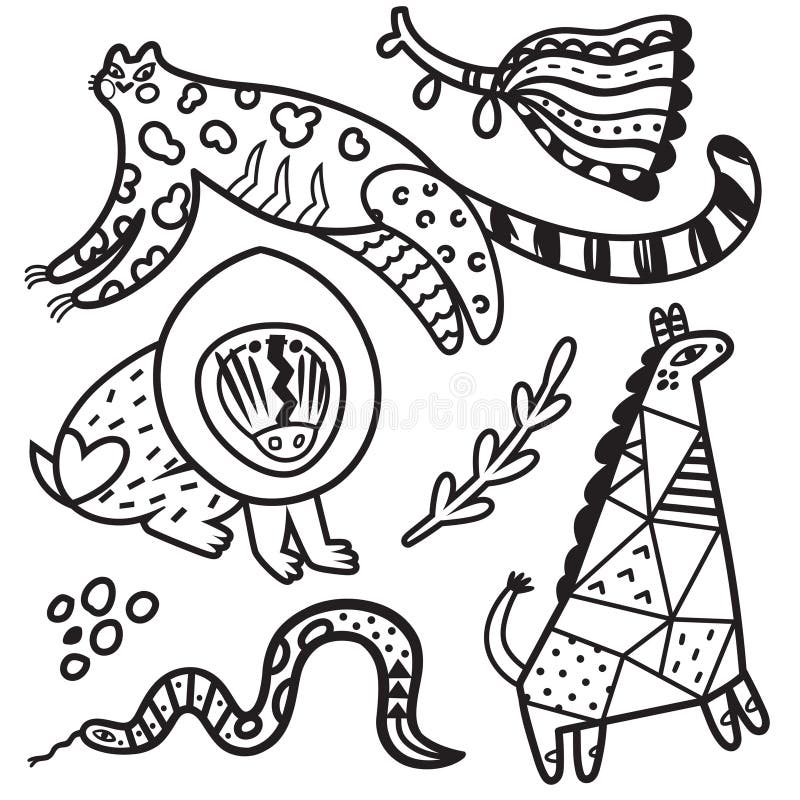 Abstract African Animals Set. Vector Linear Drawing Stock Vector ...