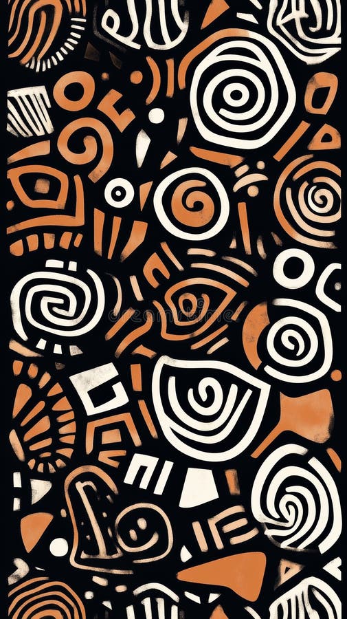 Abstract African Pattern with Swirling Circular Designs in Brown and ...