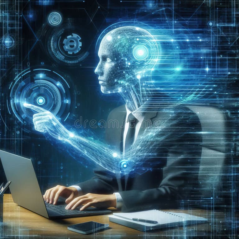 Abstract AI Accelerating Workflow for Office Workers - Futuristic ...