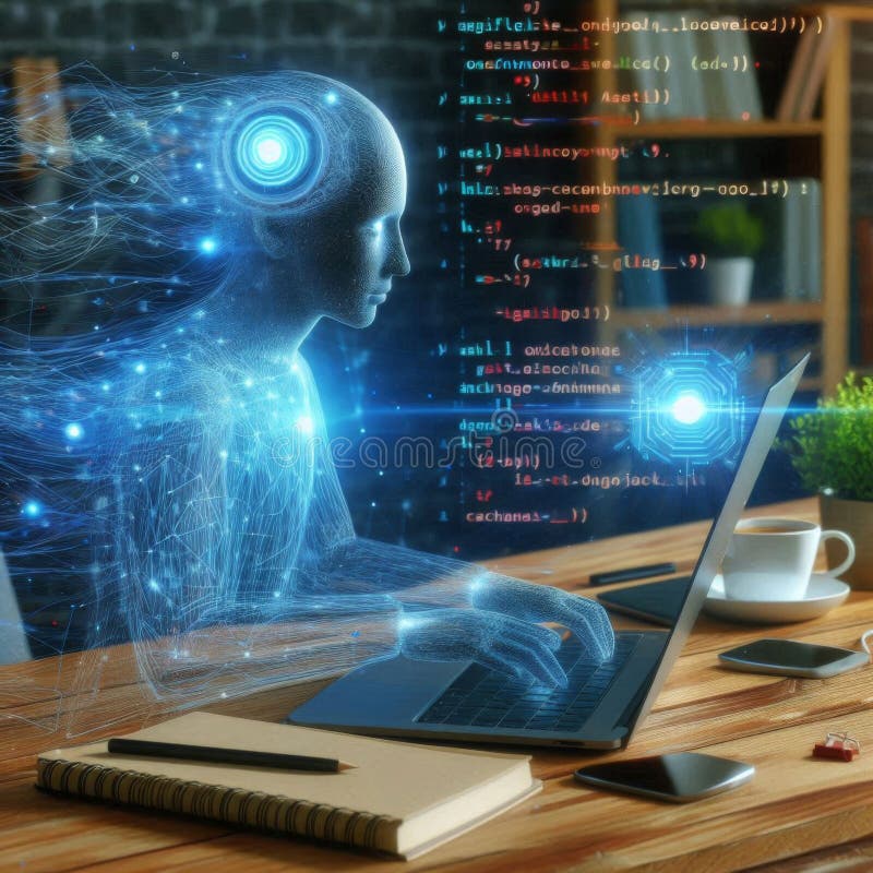 Abstract AI Accelerating Workflow for Office Workers - Futuristic ...