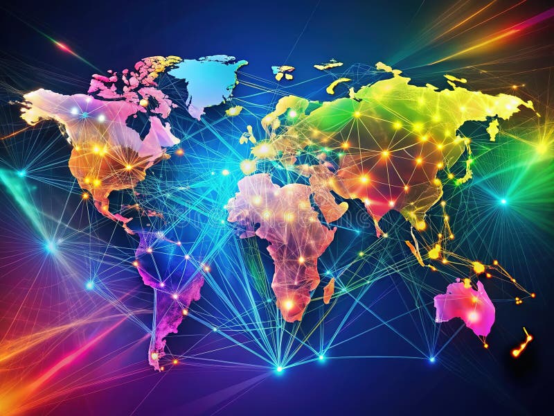 Abstract AI Art a Vibrant Interconnected World Map Design for Modern ...