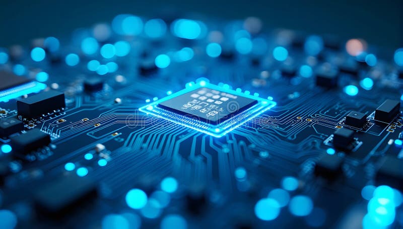 Abstract AI Circuit Board Background. Technology Connected Blue Lines ...