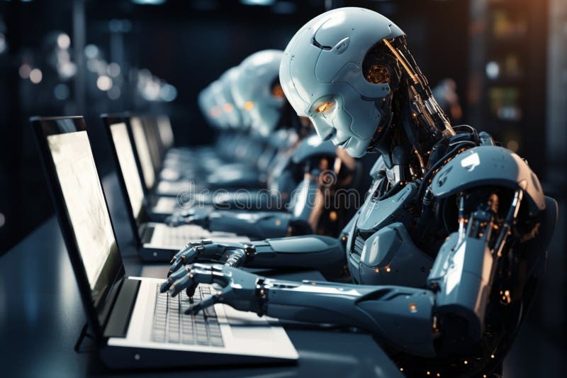 Abstract AI in a 3D Rendered Office, Highlighting Robotic Workforce ... Abstract AI in a 3D Rendered Office, Highlighting Robotic Workforce ...