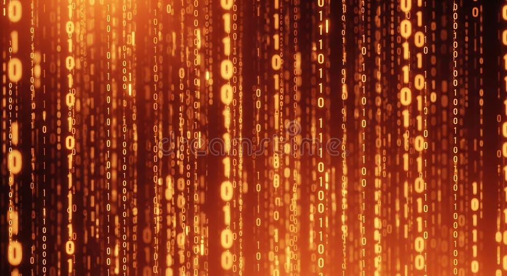 Orange binary code flow. stock illustration. Illustration of internet - 398051239