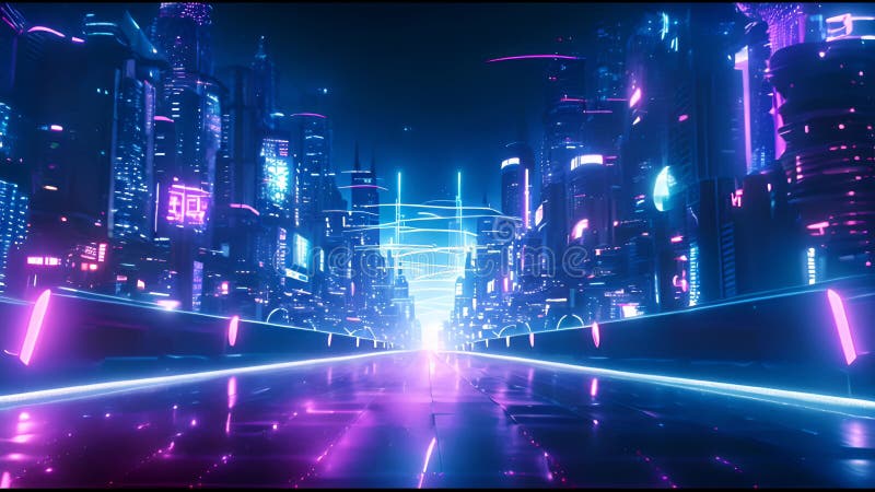 Abstract AI-generated Background with Futuristic City Streets. Future ...