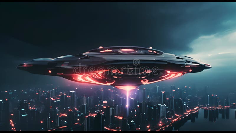 Abstract AI-generated Background with UFO Aliens Spaceship Above the ...