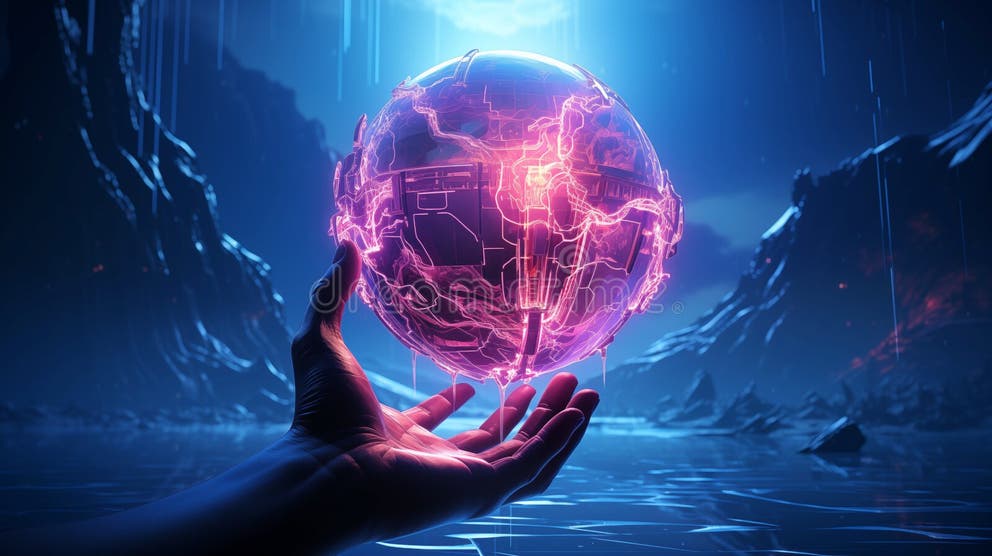 Abstract Ai Hand Analyzing Machine Learning Algorithms In A Binary Background For Automation