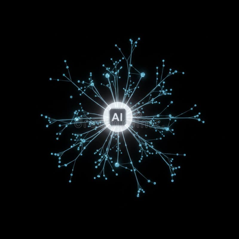 Abstract AI Network: Glowing Blue Connections on Black Stock ...