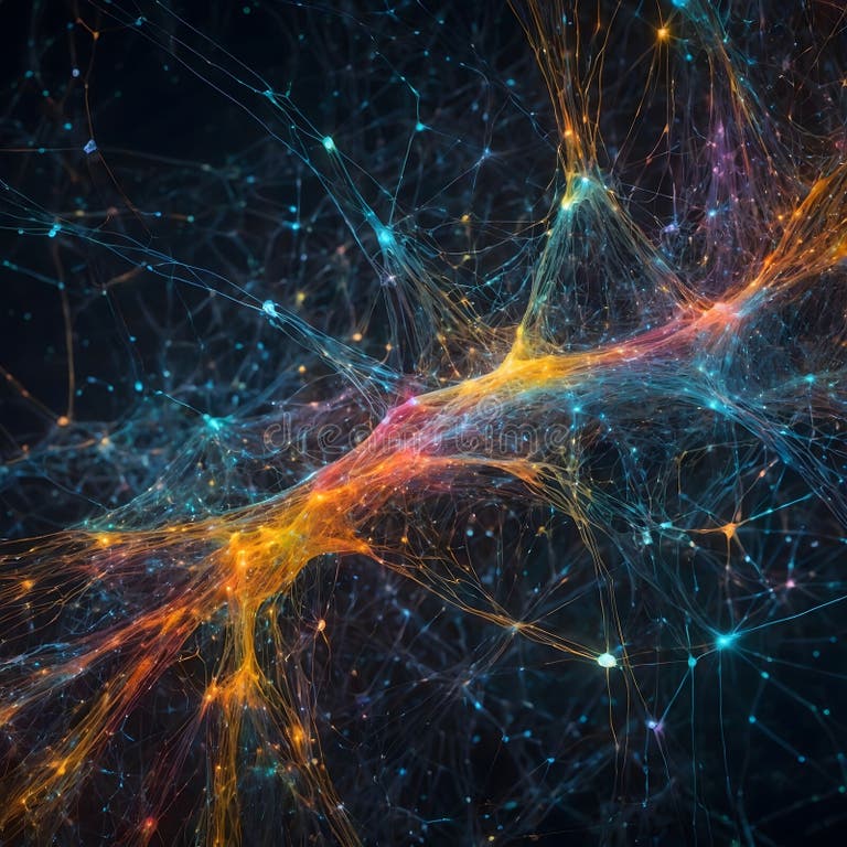 Abstract AI Representation with Neural Networks, Data Streams, and Light Patterns Stock Photo ...