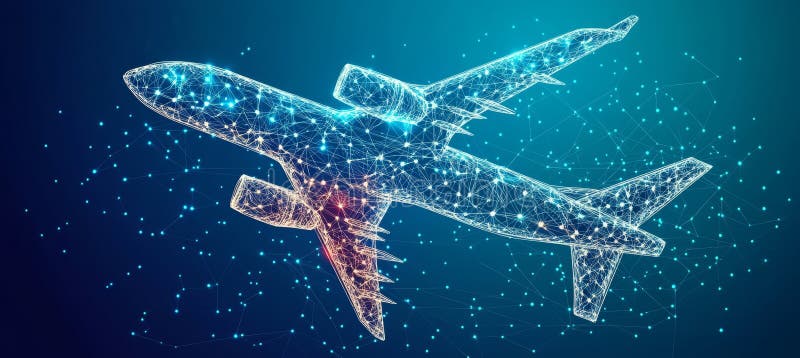 Abstract Airplane Made of Network Lines and Dots, Symbolizing Digital ...