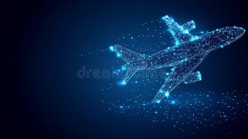 Abstract Airplane Shape Formed by Network of Blue Shining Dots and ...