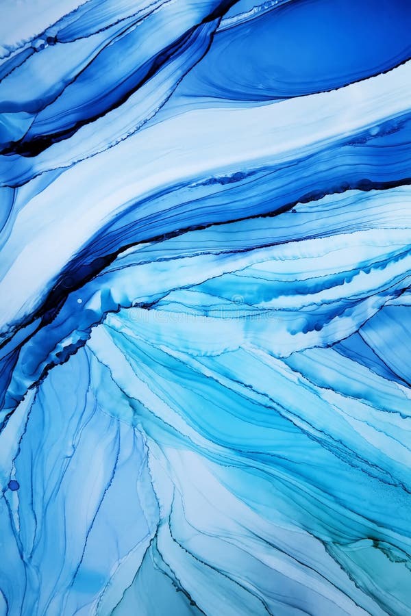 Abstract Alcohol Ink Art Drawing Background in Blue Stock Illustration ...