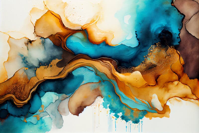 Abstract Alcohol Ink and Painting Blots. Generative Ai Stock ...