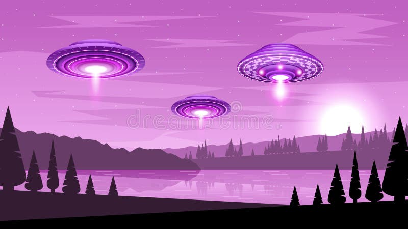Abstract Aliens on Flying Saucers Dark Background Gradient Unidentified ...