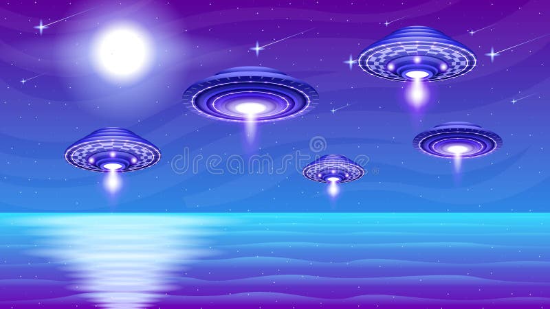 Abstract Aliens on Flying Saucers Dark Background Gradient Unidentified ...