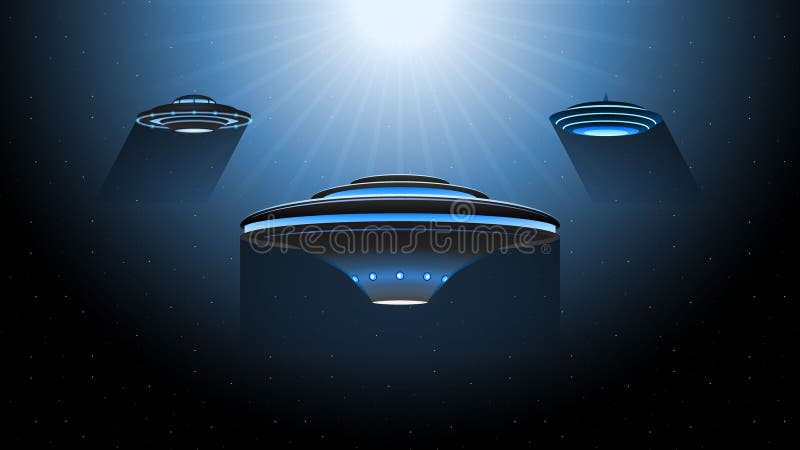 Abstract Aliens on Flying Saucers in Dark Planets Background Gradient ...