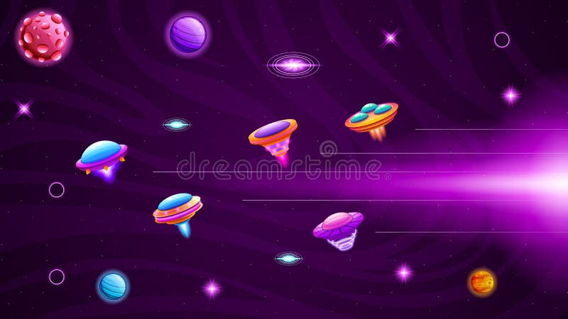 Abstract Aliens on Flying Saucers in Dark Planets Background Gradient ...