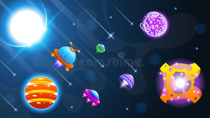Abstract Aliens on Flying Saucers in Dark Planets Background Gradient ...