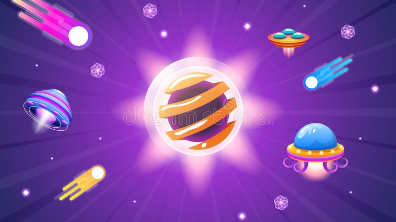 Abstract Aliens on Flying Saucers in Dark Space Planet Background ...
