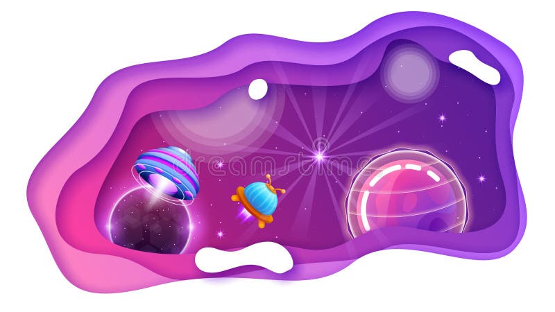 Abstract Aliens on Flying Saucers in Dark Space Planet Background ...