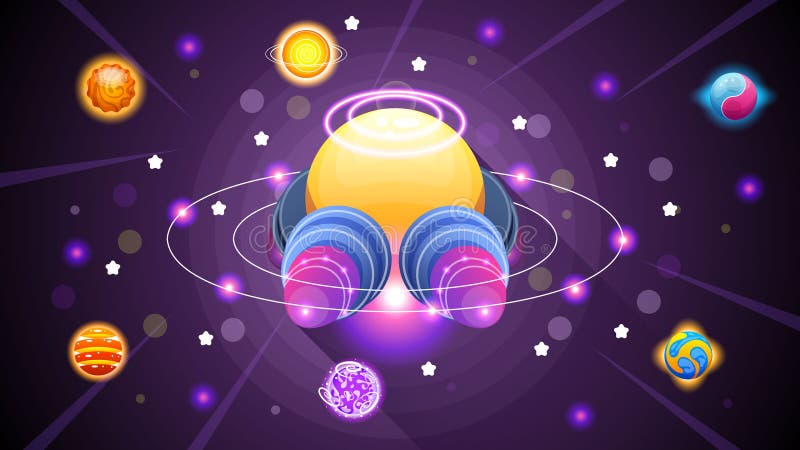 Abstract Aliens on Flying Saucers in Dark Space Planet Background ...