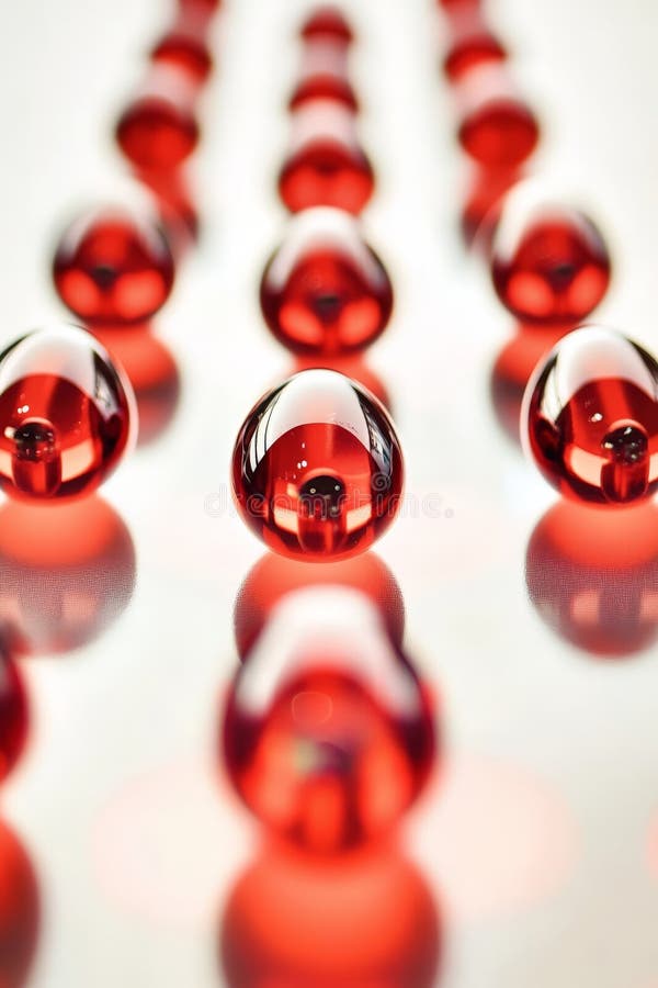 Abstract Alignment of Red Glass Spheres Reflecting Light. Stock ...