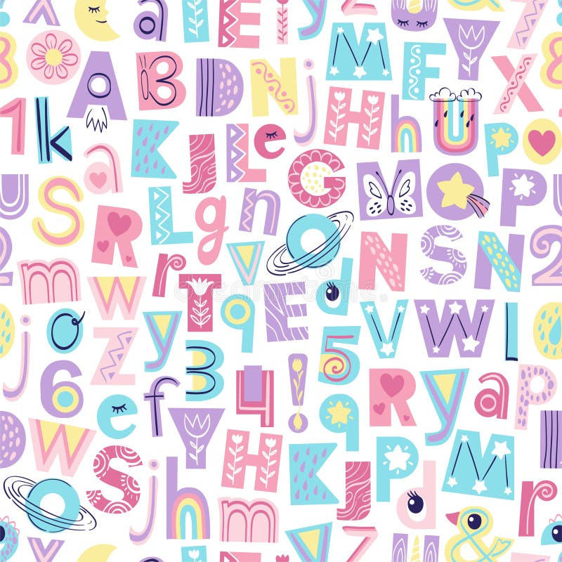 Abstract Alphabet Seamless Pattern. Hand Drown Illustration of Letters ...