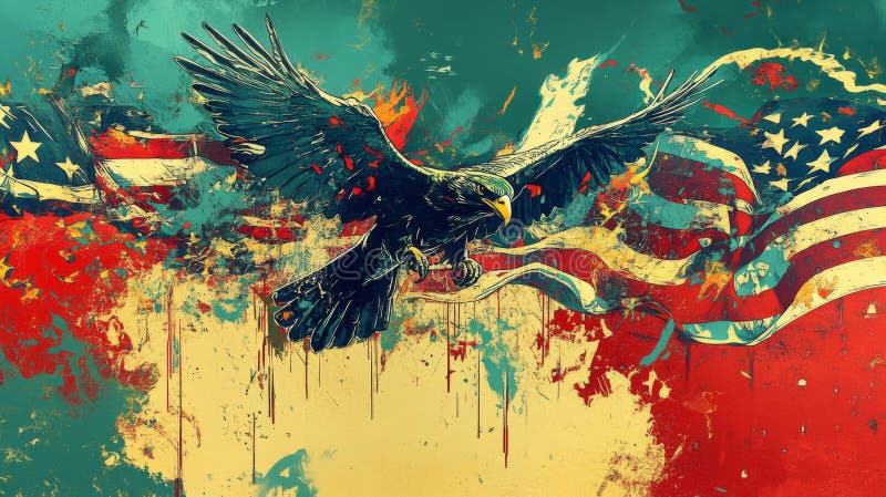 Abstract American Eagle in Flight with Grunge Flag Design Stock ...