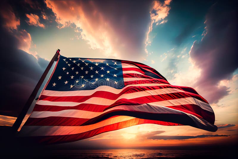 Abstract American Flag on Blue Sky Background. Generative AI ...