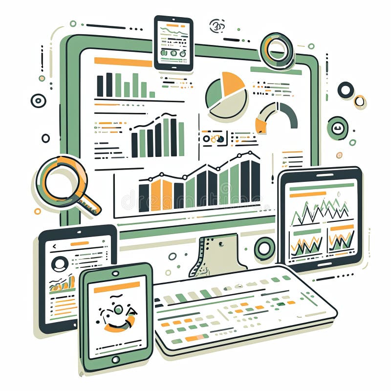 Abstract Analytics Screen with Decorative Bar and Pie Charts Stock ...