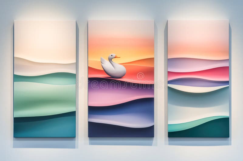 White Duck Triptych Artwork Background Nature Calm Colourful Stock ...