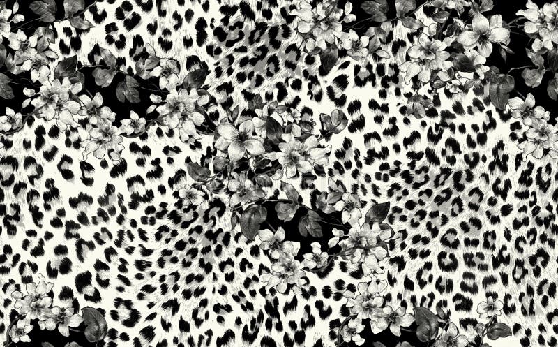 Abstract Animal Leopard with Floral Print Seamless Repeat Print Textile ...