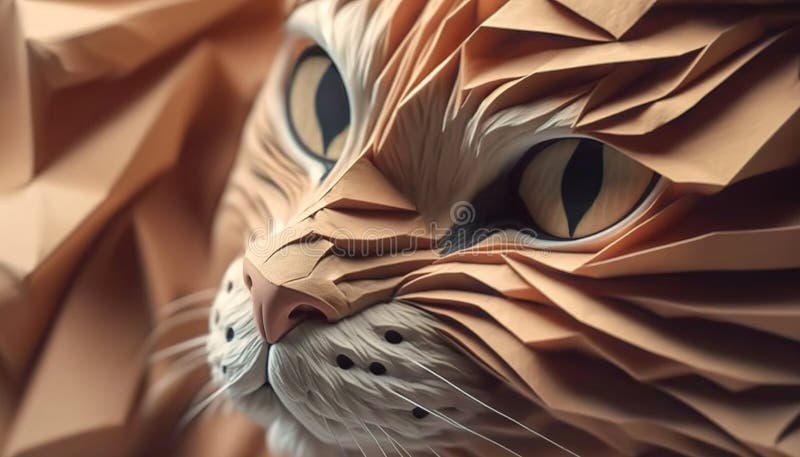 Abstract Animals, Cat Head Made of Wrinkled Paper Texture, Generative ...