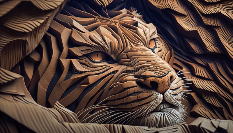 Abstract Animals, Tiger Head Made of Wrinkled Paper Texture, Generative ...