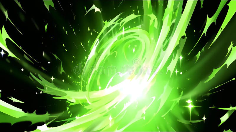 Abstract Animated Illustration of a Glowing Green Windy Pattern Moving ...