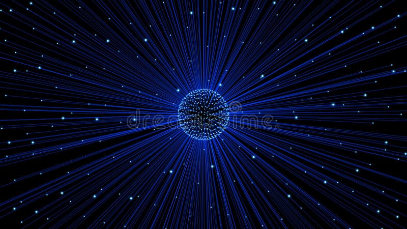 Abstract Digital Sphere with Radiating Blue Lines and Stars Against a ...