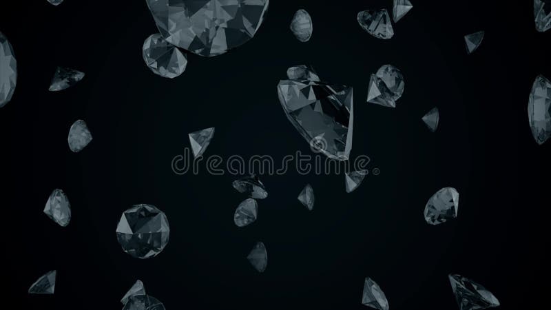 Abstract Animation of Falling Diamonds on a Dark Blue Background. 3d ...