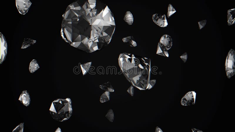 Abstract Animation of Falling Diamonds in Slow Motion on a Black ...