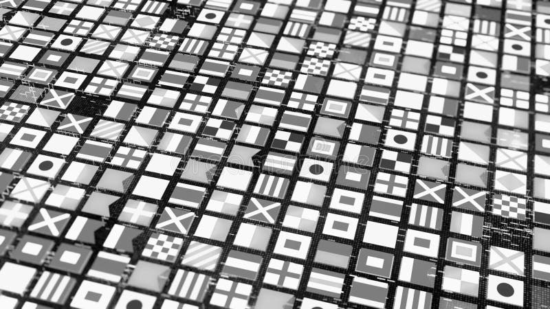 Monochrome Icons with the Flags of Many Different Countries Illustrated ...