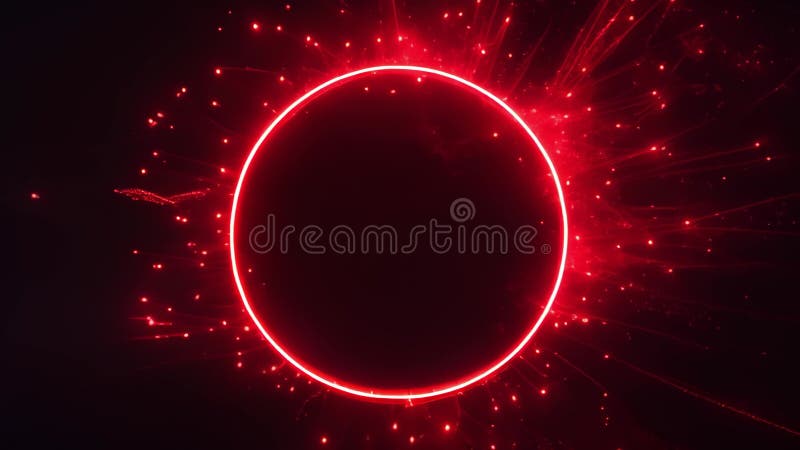 Abstract Animation of Neon Red Light Ring Illuminated with Fireworks on ...