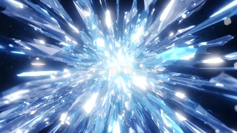 Abstract Animation of Sharp Blue Ice Crystal Shards and Shimmering ...