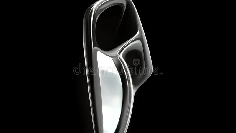 Abstract Animation with a Silver Geometric Shape on a Black Background ...